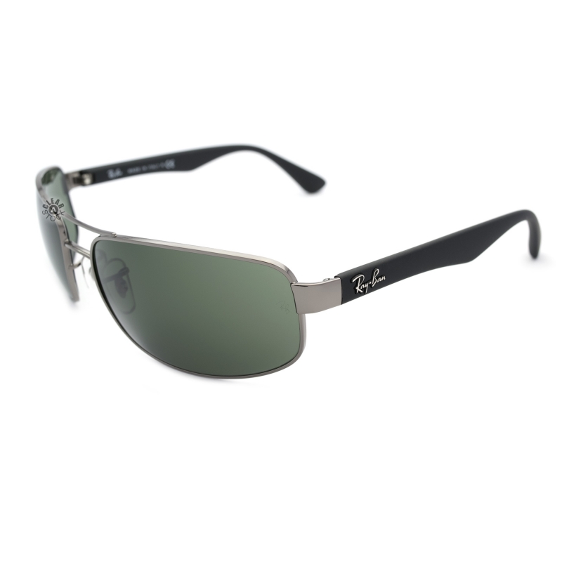Ray-Ban RB3445 004 Sunglasses Gunmetal Black/Green 61mm
